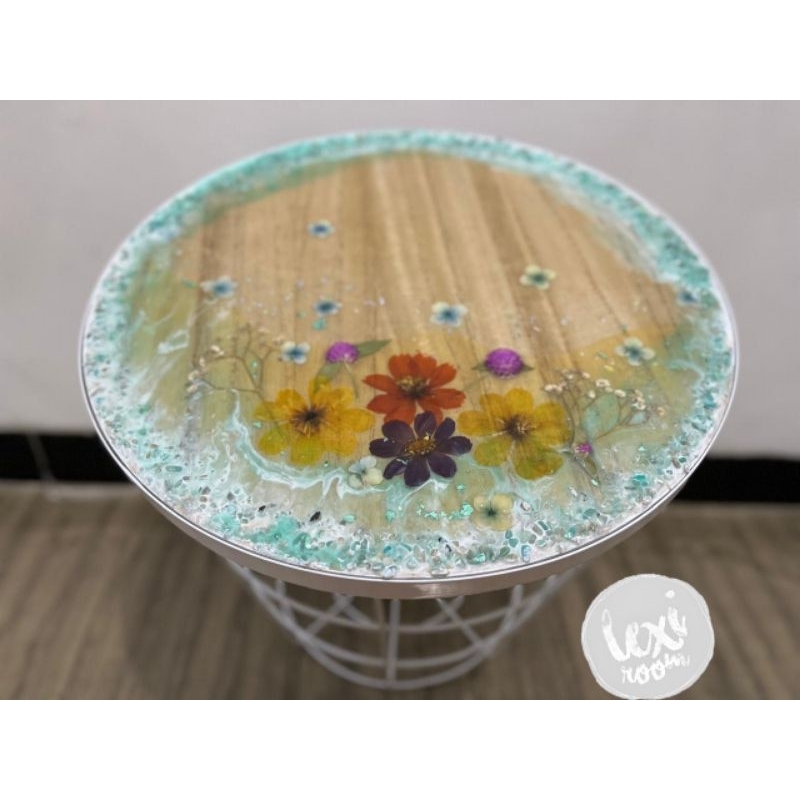 Jual Meja Resin Aesthetic / Meja Bulat dengan penyimpanan / Round Table ...