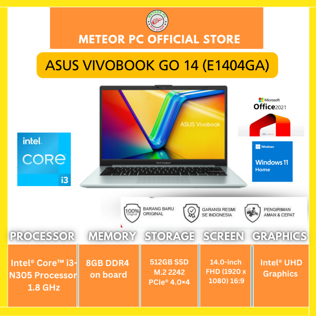 Jual Asus Vivobook Go 14 E1404GA-FHD351 /Core i3-N305/8GB/512GB SSD/14 ...