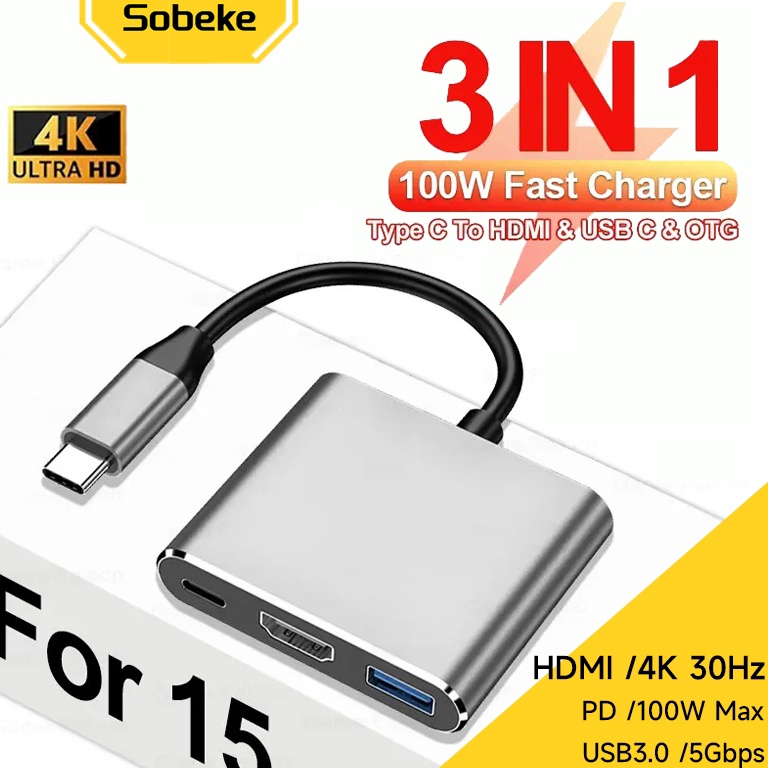 Jual Harga Bersahabat Sobeke HDMI Adapter 3 IN 1 Type c To HDMI Adapter ...
