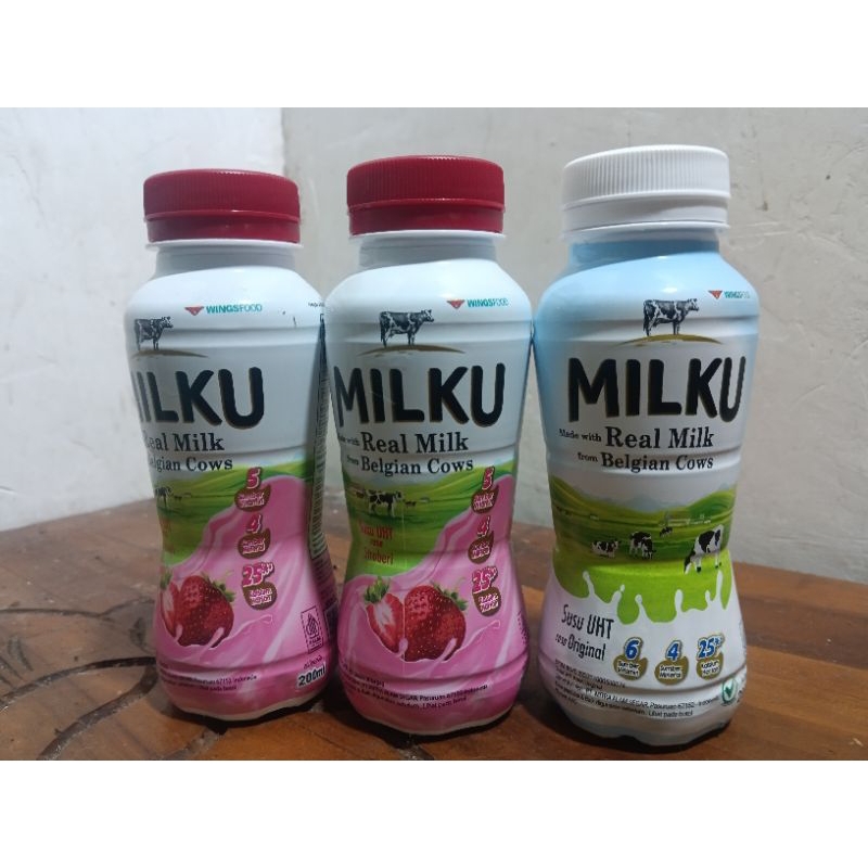 Jual (3 pcs) Milkku Real Milk Belgian Cows Susu UHT Original | Shopee ...