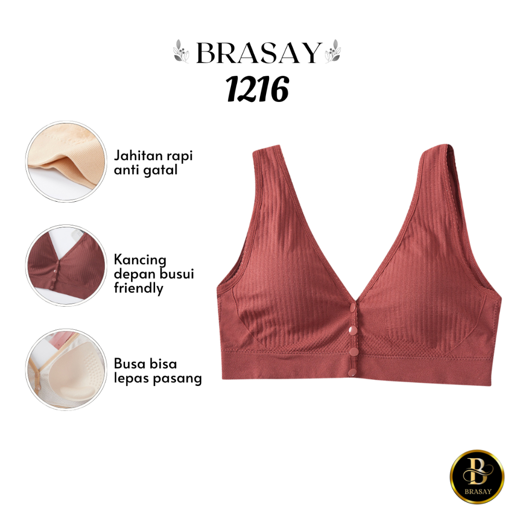 Jual Brasay Bra Menyusui Kancing Depan Tanpa Kawat Katun Nursing Bra ...