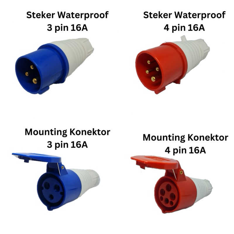 Jual steker waterproof 3pin 4pin 16A | mounting konektor | plug socket 16A 3 pin 4 pin | Shopee ...