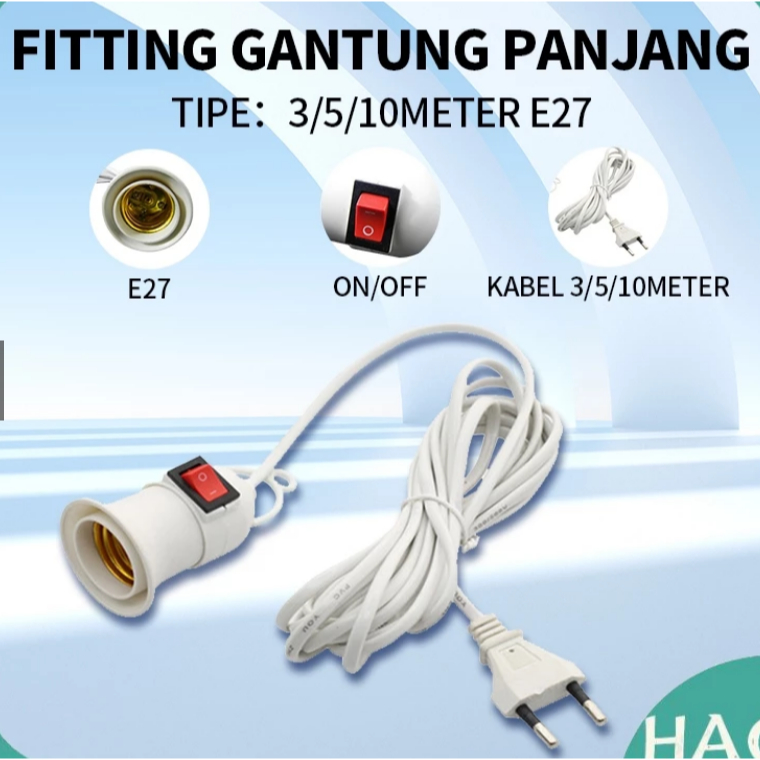 Jual Fitting Lampu Gantung E27 Dengan Kabel Saklar On Off ATN 3meter ...