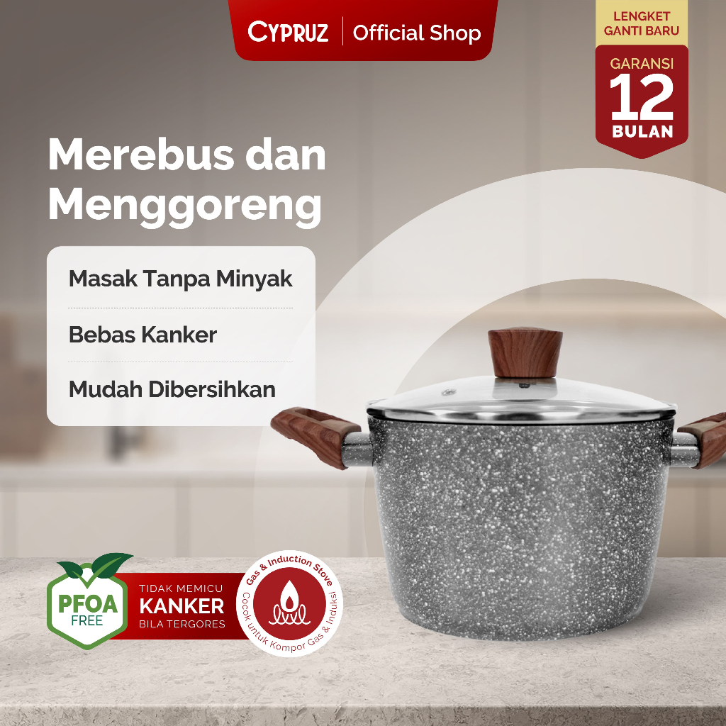 Jual Cypruz Grey Marble High Casserole Pan Panci Anti Lengket Dan Tutup ...