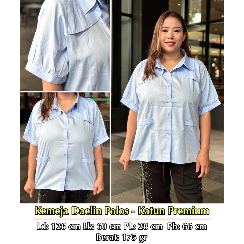 Jual FINA BIGSIZE - (KEMEJA DAELIN) KEMEJA PENDEK WANITA KATUN PREMIUM JUMBO | Shopee Indonesia