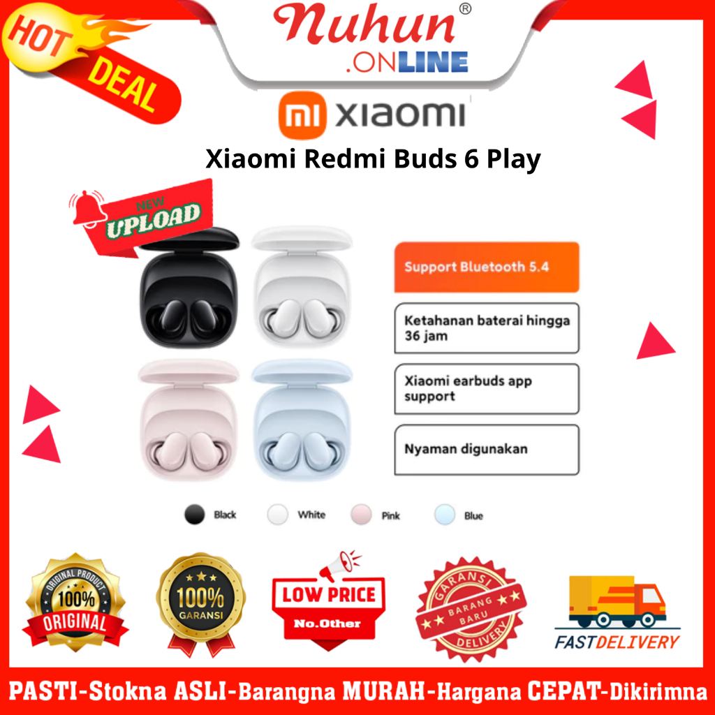 Jual Xiaomi Redmi Buds 6 Play | Bluetooth 5.4 | Baterai Hingga 36 Jam ...