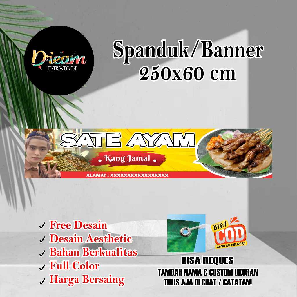 Jual Jual Cetak Spanduk Banner sate ayam kang jamal 250x60 cm custom ...