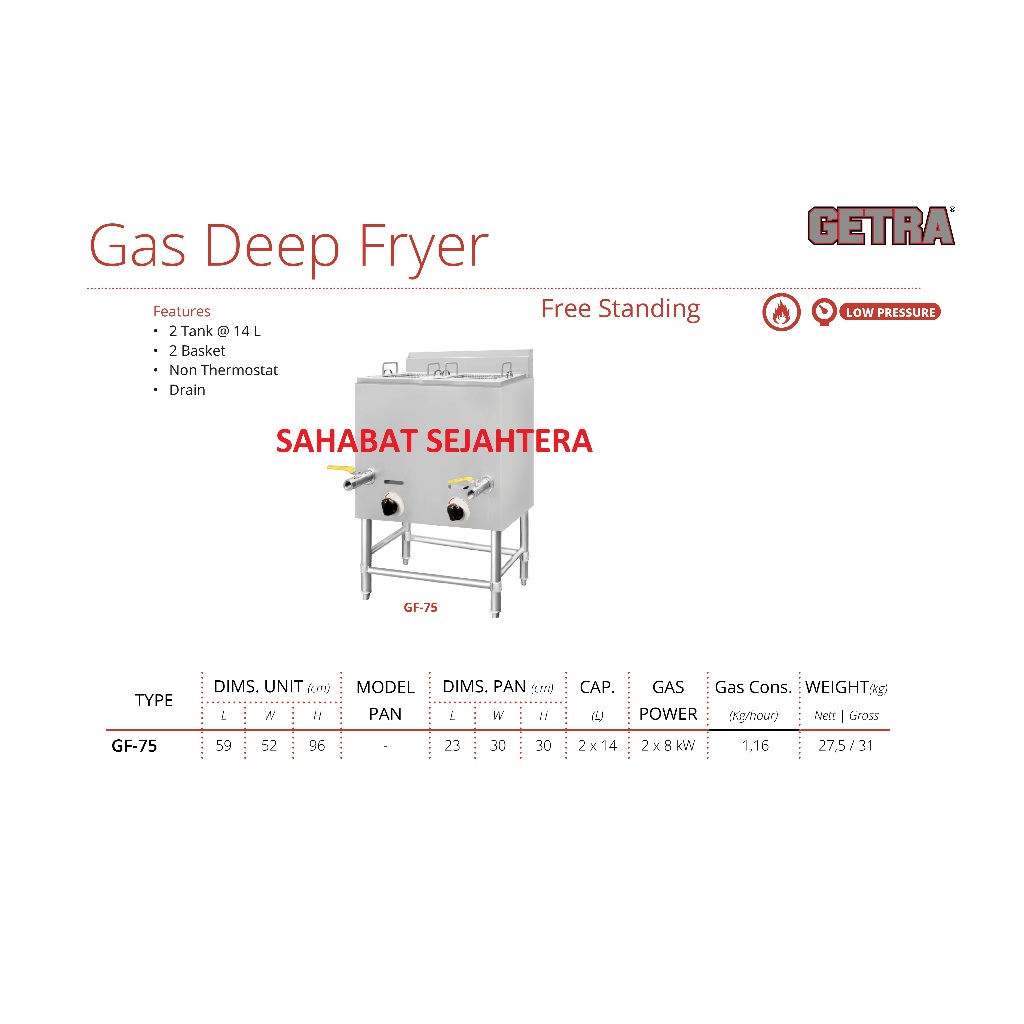 Jual GETRA Gas Deep Fryer GF-75 Mesin Penggorengan Gas | Shopee Indonesia
