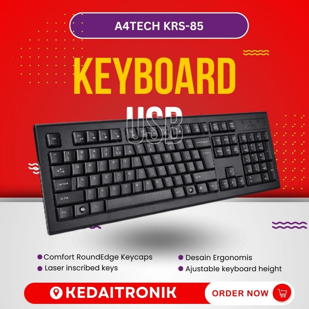 Jual KEYBOARD A4TECH KRS 85 USB KABEL BLACK NATURAL KRS85 ROUNDED EDGE ORIGINAL | Shopee Indonesia