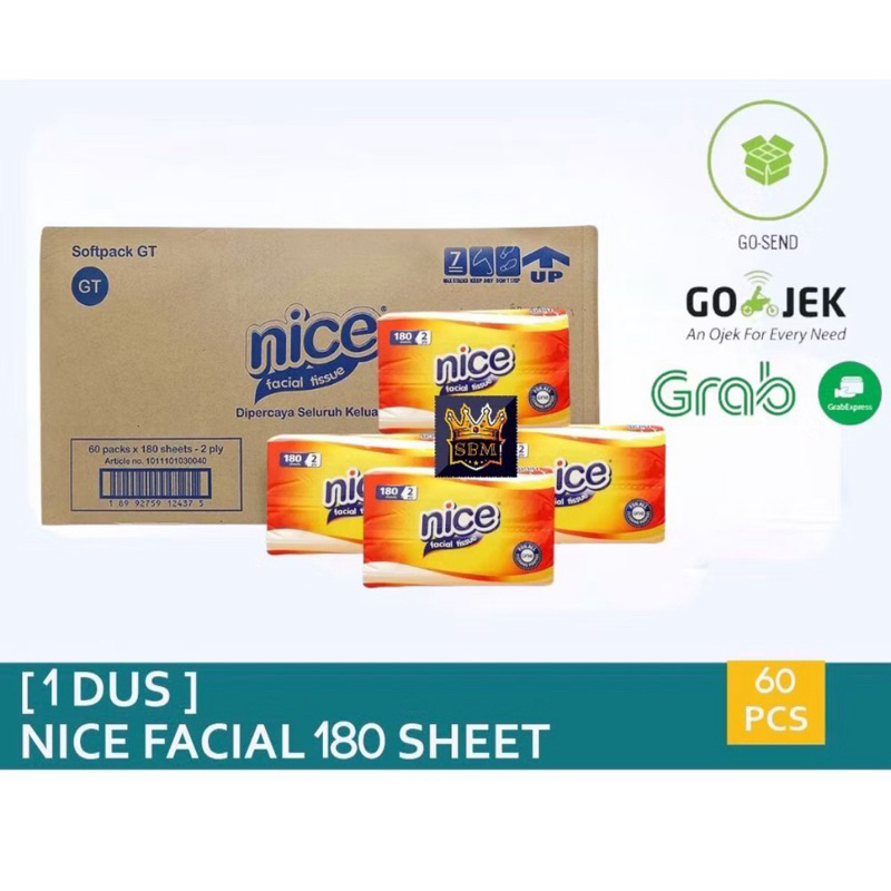 Jual 1 KARTON Tissue nice 180 sheets 2ply ( 60 pcs ) | Shopee Indonesia