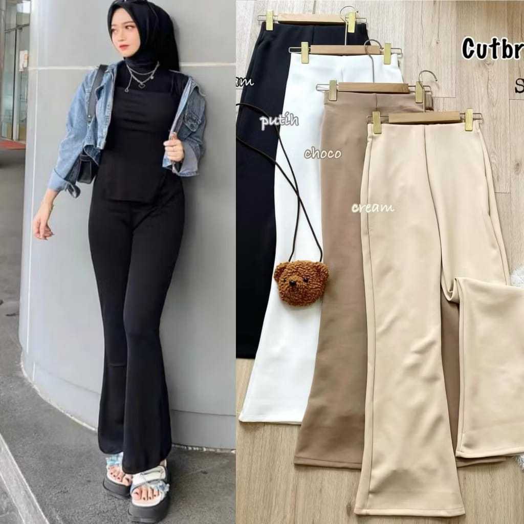 Jual Flare Pants Scuba High Waist - Celana Scuba Panjang Cutbray Celana ...