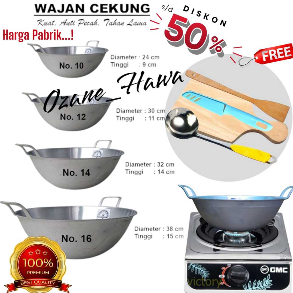Jual Kuali super 10, 11, 12 /wajan cekung / wajan penggorengan tebal (paket ) | Shopee Indonesia