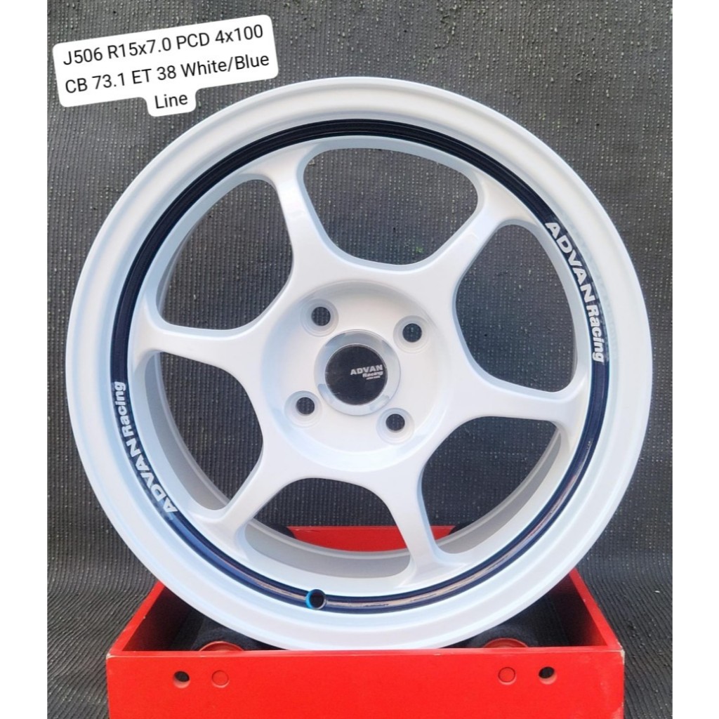 Jual Velg Mobil Advan Racing Ring 15x7.0 PCD 4x100 ET 38 White/Blue ...