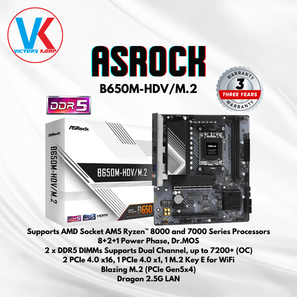 Jual ASRock B650M HDV / M.2 DDR5 Sockets AM5 Ryzen 8000 dan 7000 Series ...
