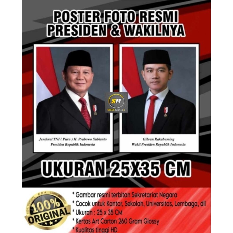 Jual Poster Presiden Dan Wakil Presiden 2024-2029 Original | Shopee Indonesia