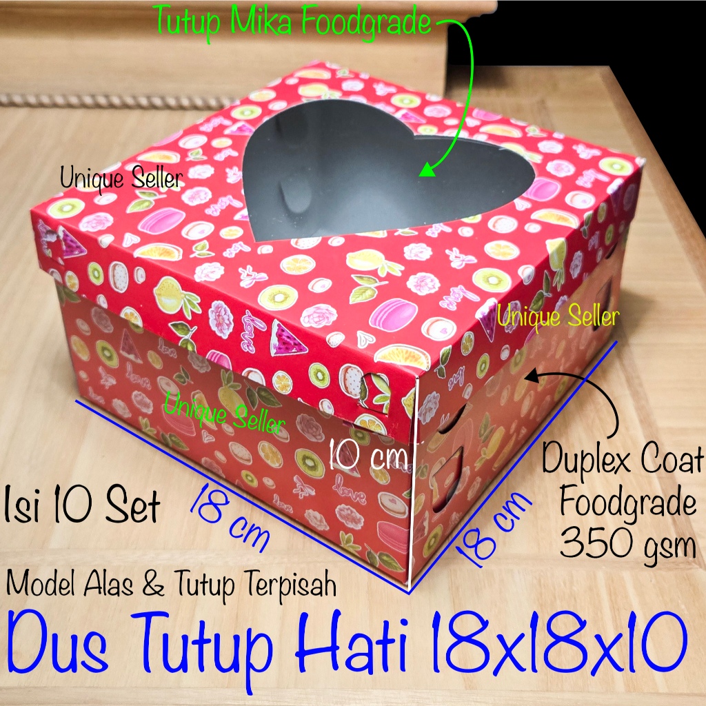 Jual [Isi10] Dus Kue Tart 18x18x10 Merah Tutup Hati / Dus Box Kotak ...