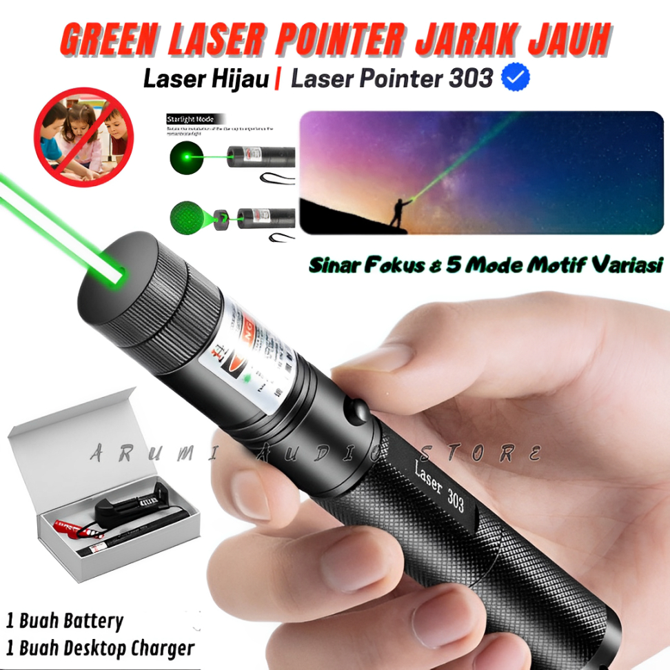 Jual Laser Hijau Rechargeable Premium Laser Pointer 303 Super Jarak Jauh Cas | Green Laser ...
