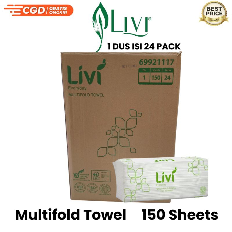 Jual [1 DUS] Tissue Livi Everyday Multifold Towel 150 Sheet / 1 Ply / 1 ...