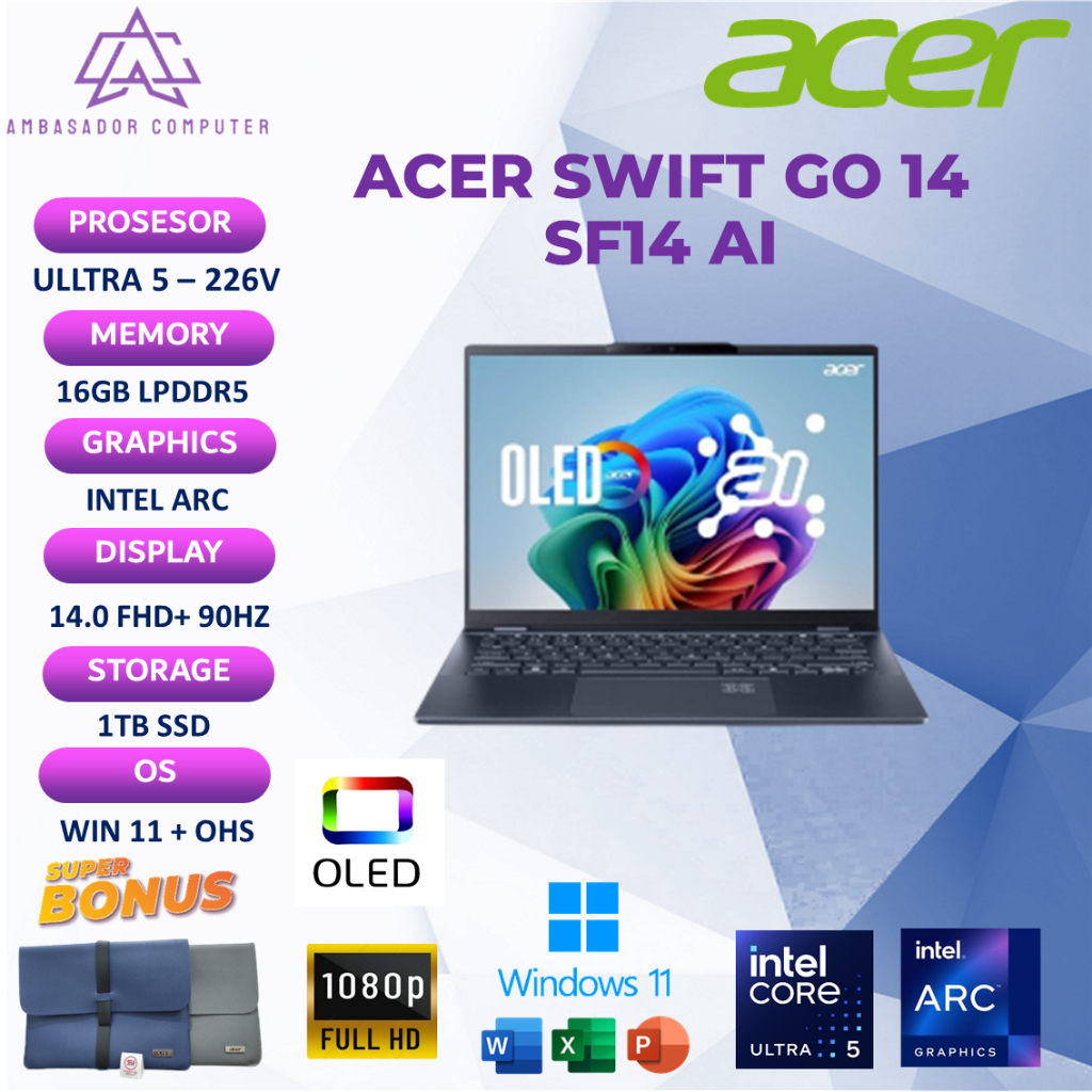 Jual Acer Swift 14 Ai OLED Ultra 5 226V 16GB 1TB Windows11 OHS Full HD 90Hz | Shopee Indonesia