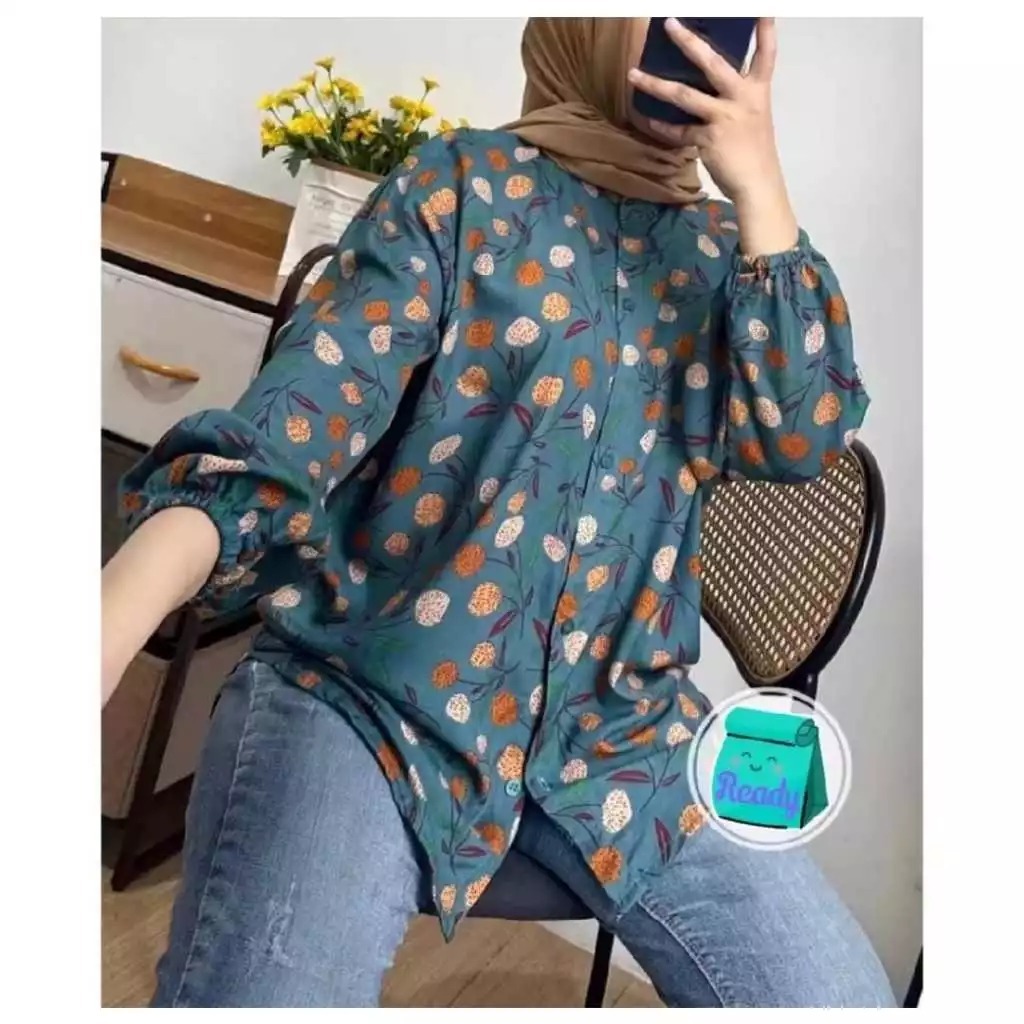 Jual Atasan Wanita Kekinian Rayon Blouse Oversize Motif Kekinian ld 110 ...