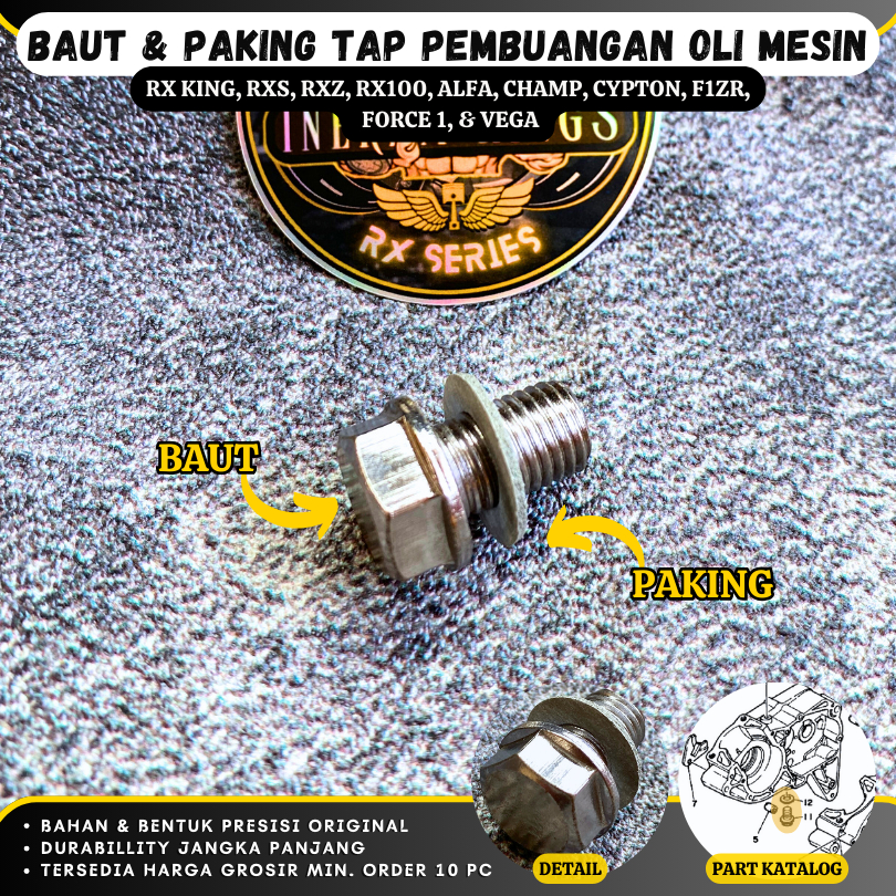 Jual Baut Baud & Paking Tap Pembuangan Oli Mesin Motor Yamaha RX KING ...