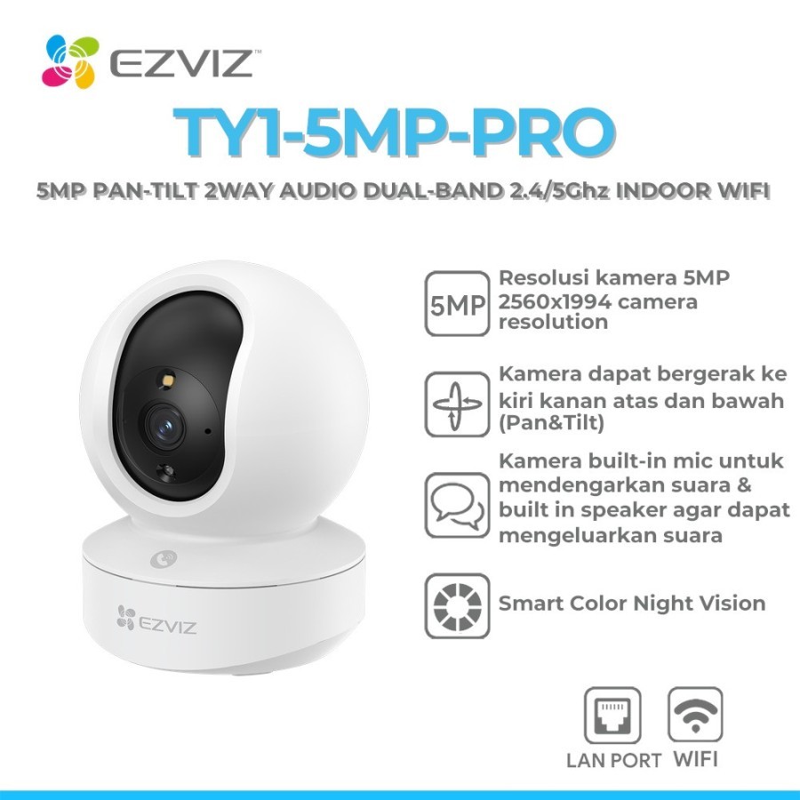 Jual EZVIZ TY1 PRO 5MP 3K SMART HOME WI-FI PAN & TILT IP CAMERA CCTV INDOOR | Shopee Indonesia