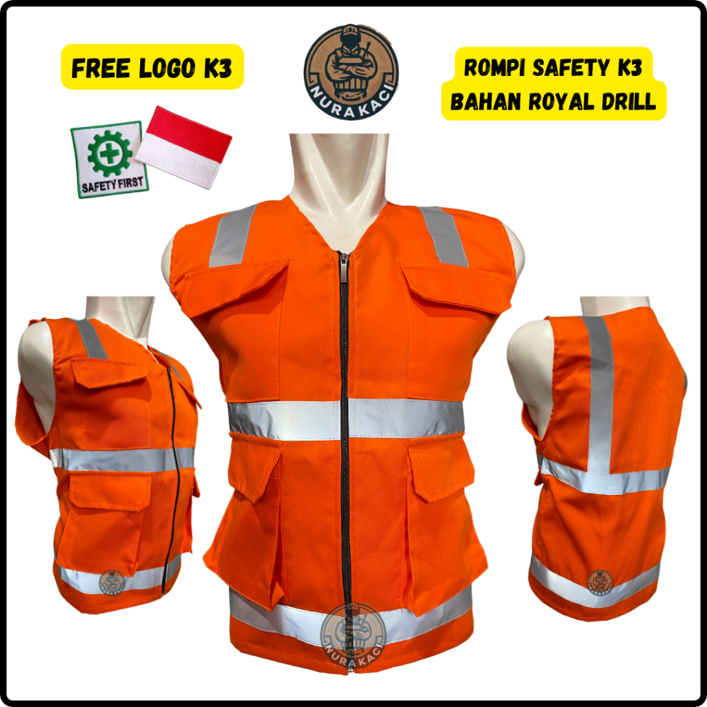 Jual Free Logo K3 - Rompi Safety Vest K3 Royal Drill Oren Keselamatan ...