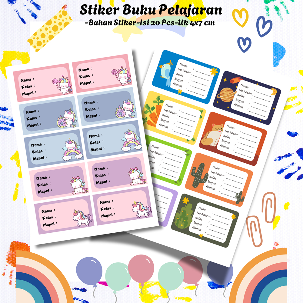 Jual [isi 20 pcs] Stiker Label Buku Pelajaran Custom Foto + Bonus Nama ...