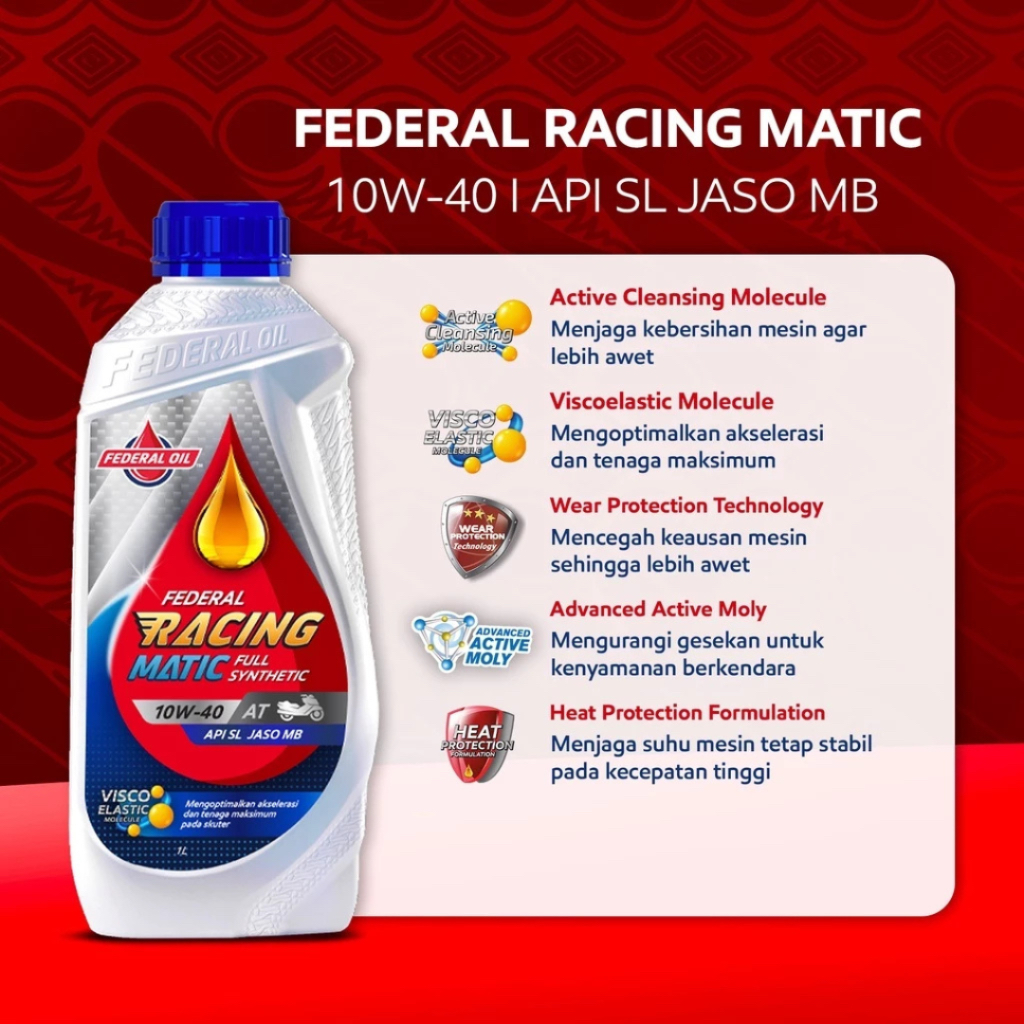 Jual Oli mesin FEDERAL RACING MATIC SAE10W-40 FULLY SYNTHETIC 1L original | Shopee Indonesia