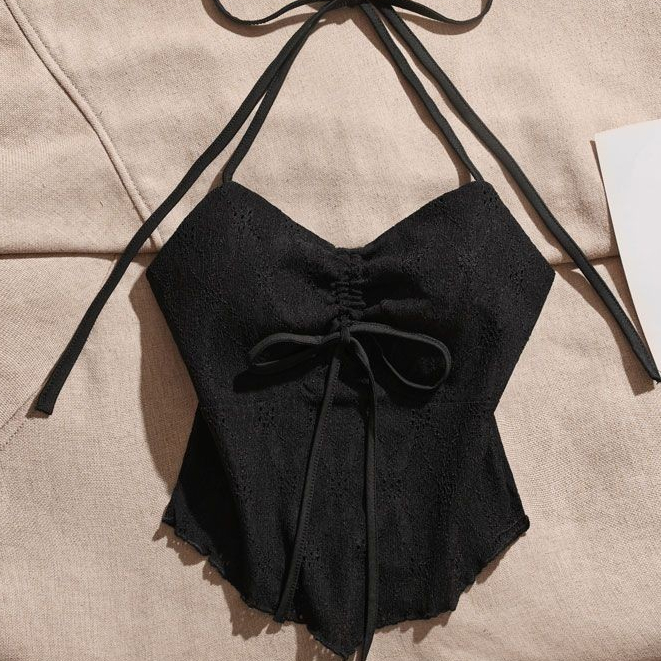 Jual Black Lace-up Halter Camisole Women's Inner Wear Pure Top | Shopee ...