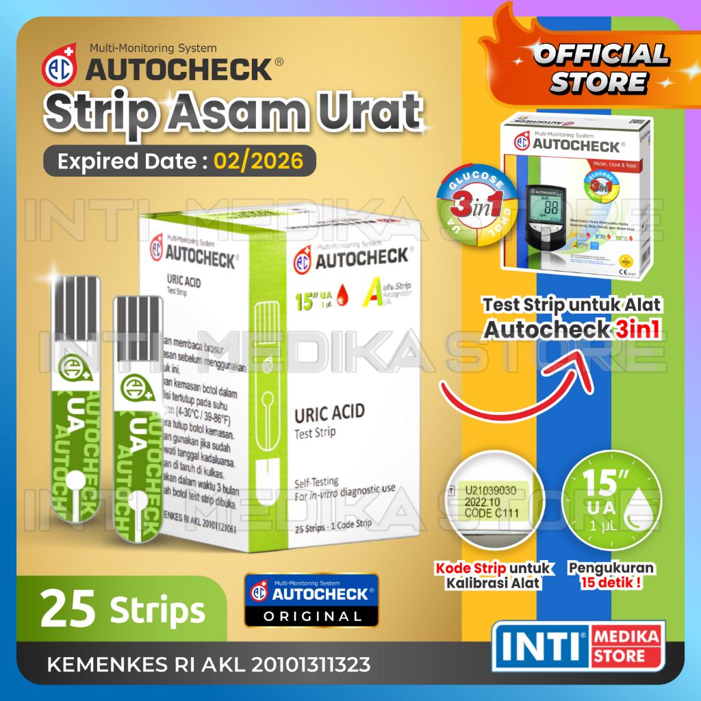 Jual AUTOCHECK - Strip Asam Urat Isi 25 pcs | Refill Uric Acid Test ...
