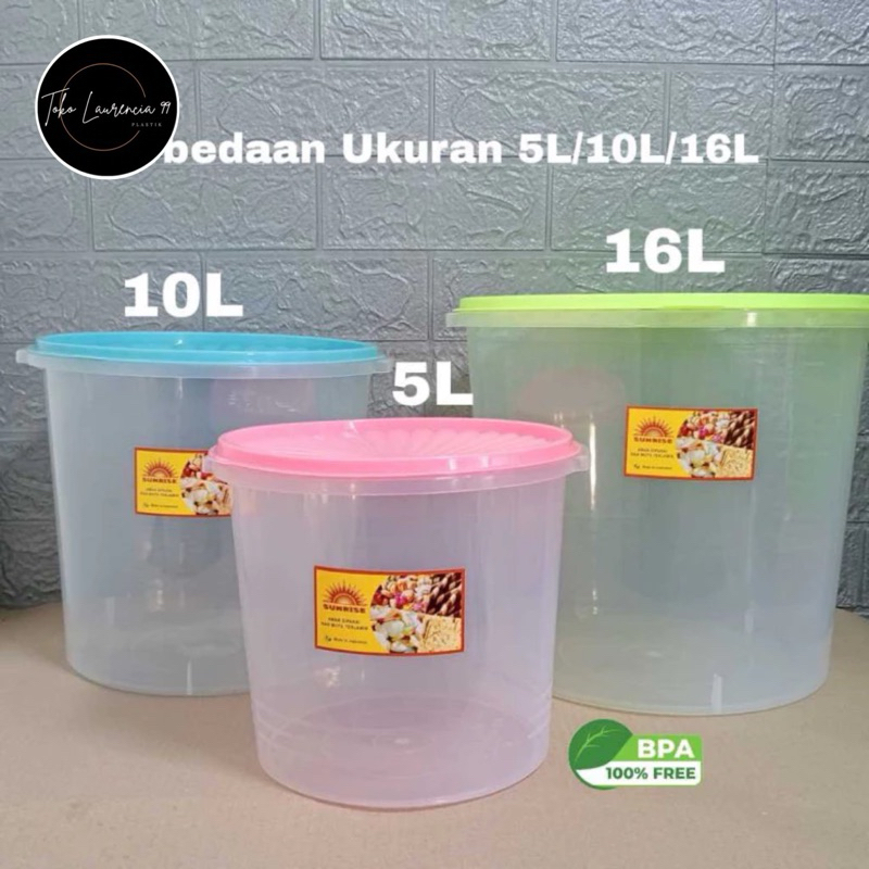 Jual Toples sealware sunrise 5L 10L 16L / toples plastik kerupuk peyek / toples bulat serbaguna ...