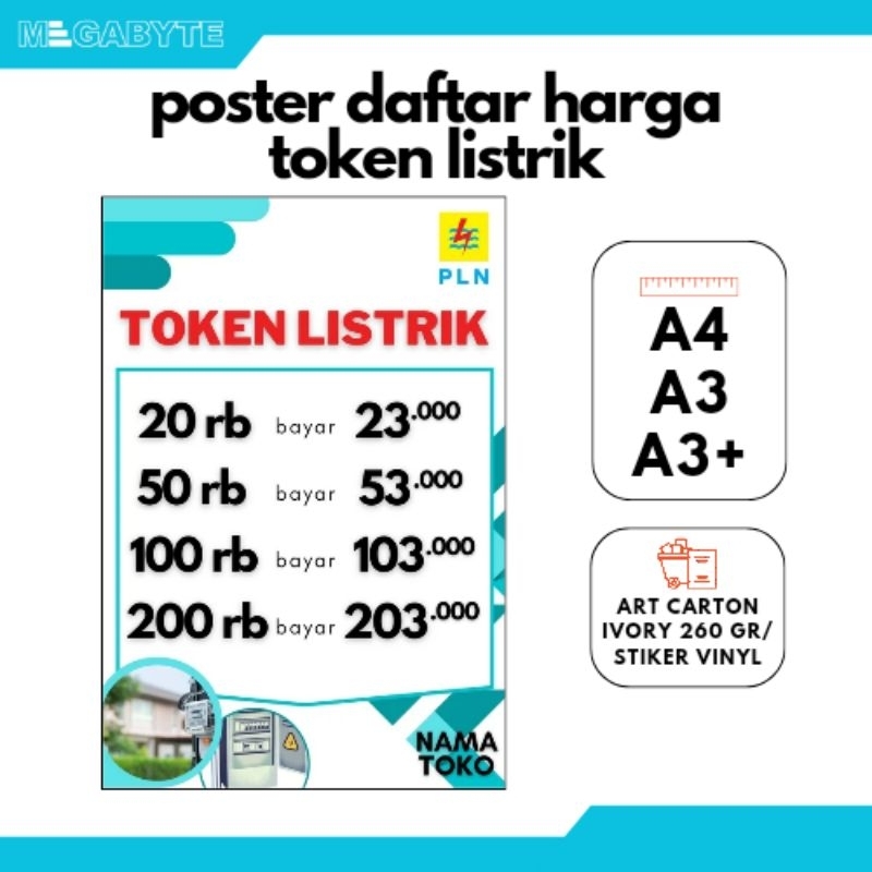 Jual Poster Daftar Harga Token Listrik Free Edit Nama Toko Dan Harga ...