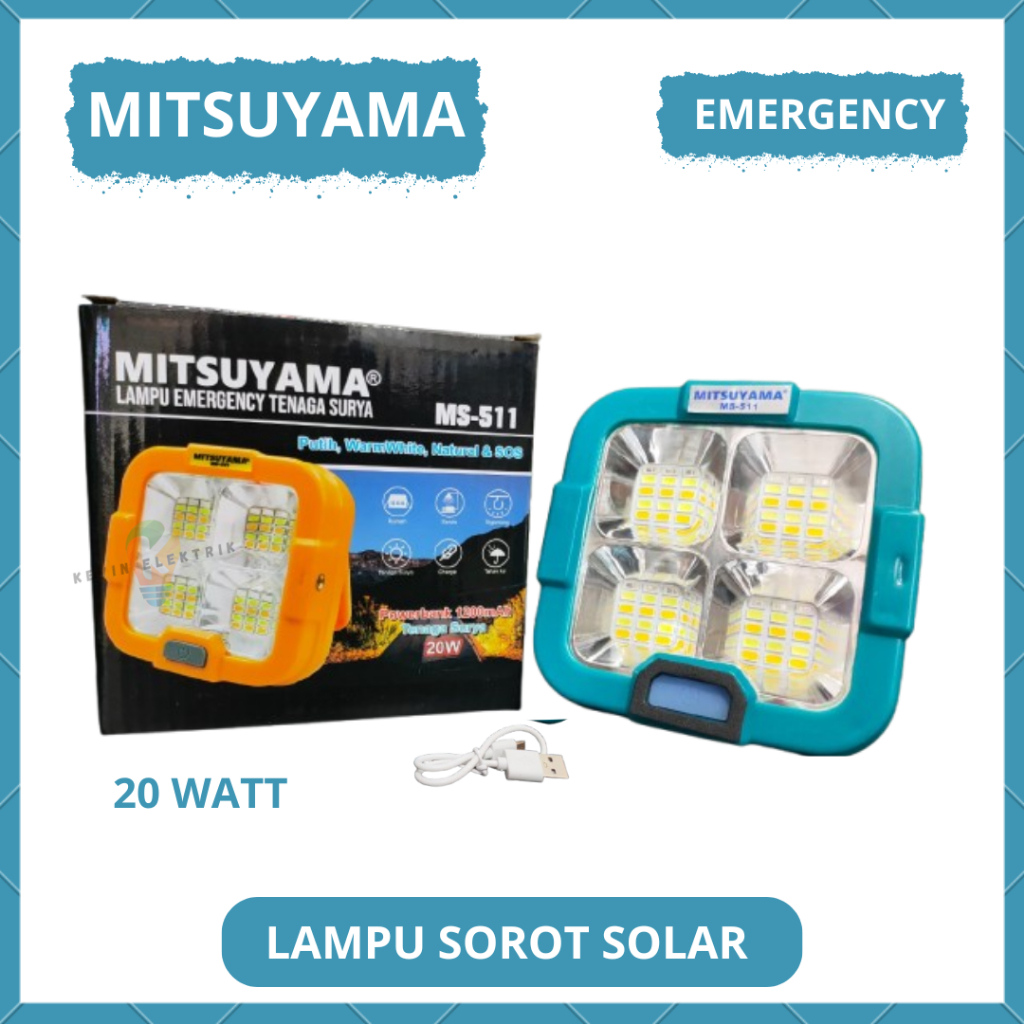 Jual LAMPU EMERGENCY TENAGA SURYA MITSUYAMA 20W MS-511 (CAHAYA : PUTIH, WARMWHITE, NATURAL, SOS ...