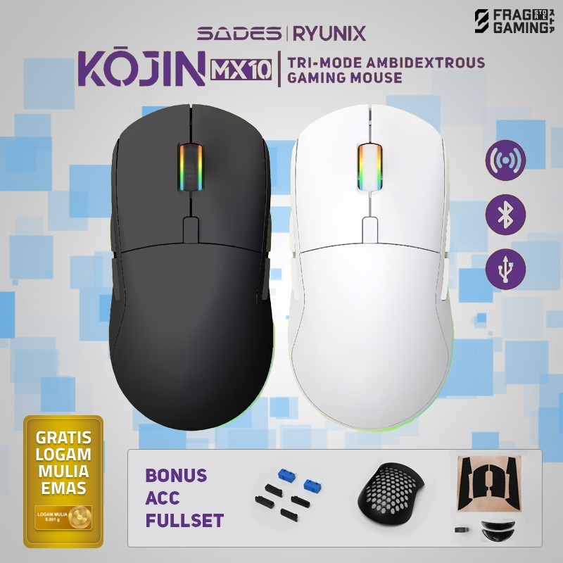 Jual Sades Ryunix Kojin MX10 Mouse Gaming Wireless Bluetooth Triple Mode Ambidextrou | Shopee ...