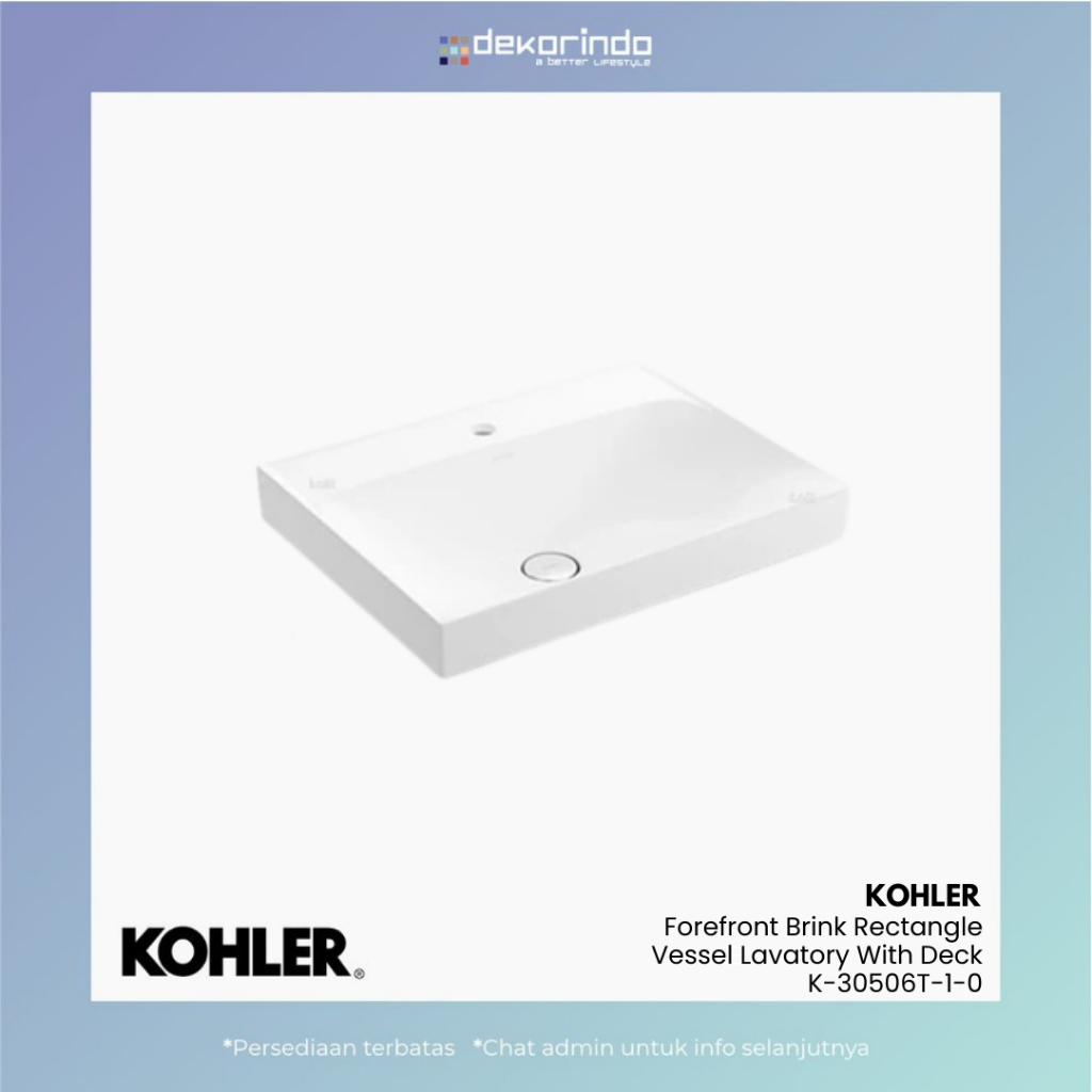 Jual KOHLER - FOREFRONT BRINK RECTANGLE VESSEL LAVATORY W/ DECK - K-30506T-1-0 | Shopee Indonesia