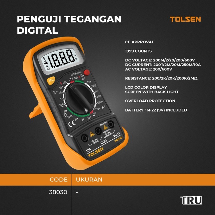 Jual PENGUJI TEGANGAN DIGITAL Digital Multimeter 600V Tolsen 38030 ...