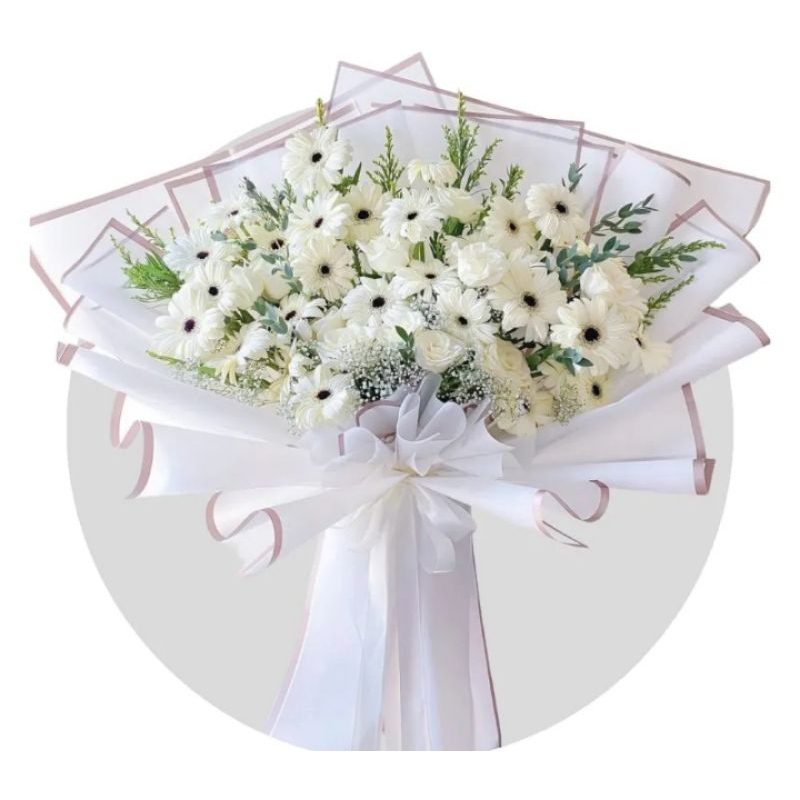 Jual BUKET BUNGA SEGAR ALL WHITE BUKET BUNGA HARI IBU 50 TANGKAI ...