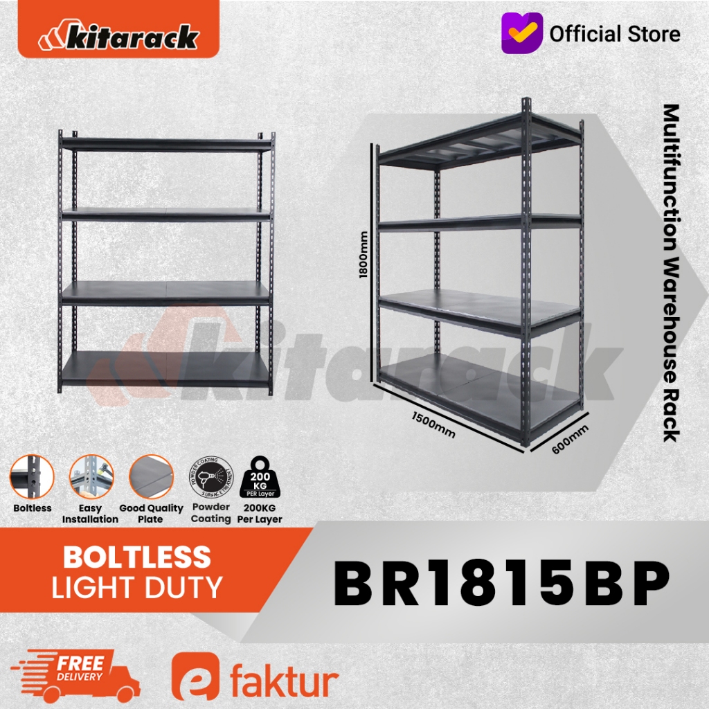 Jual Kitarack Boltless BR1815BP Rack 200KG / Layer Rak Gudang Besi 4 ...