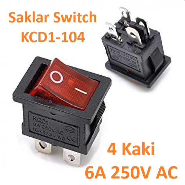 Jual Saklar Power Rocker Switch On Off KCD1 104 4 Pin Kaki 6A 250V AC ...