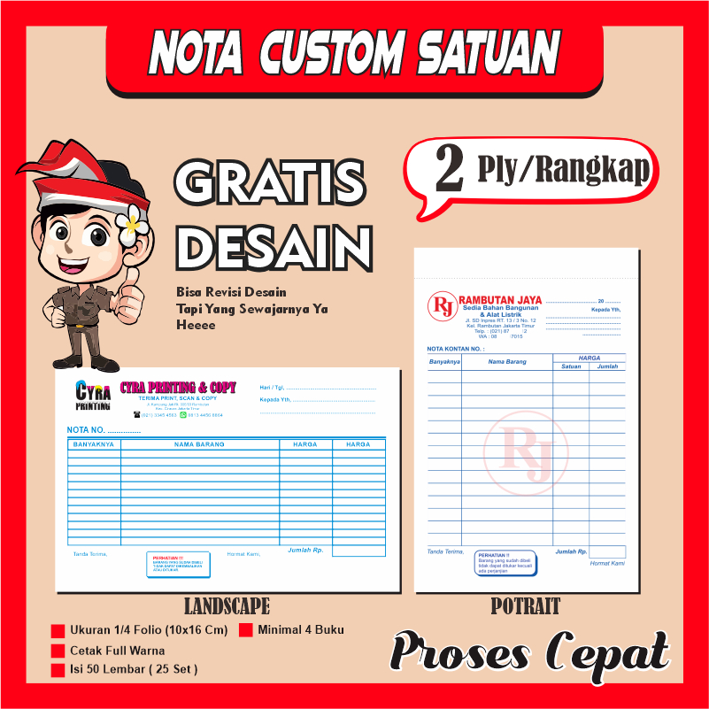 Jual Cetak Nota Custom 2 Ply 1/4 Folio Nota Satuan | Shopee Indonesia