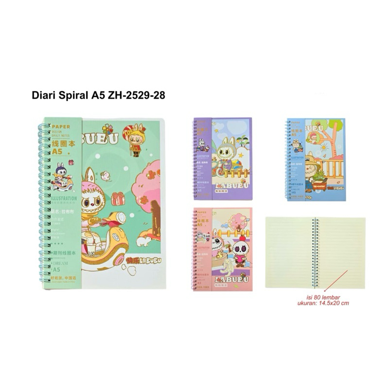 Jual 1 buku notes spiral labubu ukuran A5 isi 80 lembar / notes A5 ...