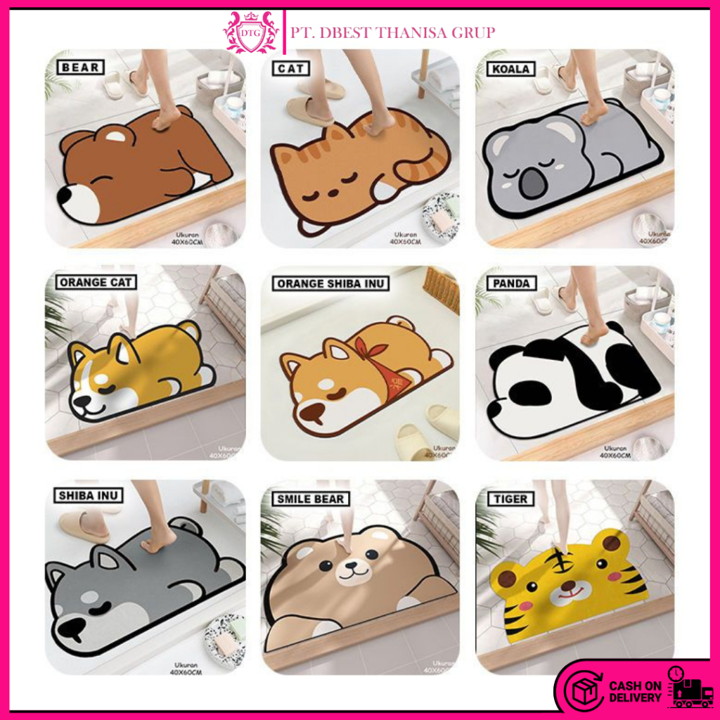 Jual Keset Lantai Anti Slip Karakter Hewan Lucu Menyerap Air Ukuran 40 ...