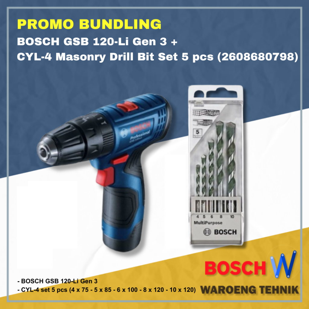 Jual PROMO Bundling BOSCH GSB 120-Li Gen 3 + BOSCH CYL-4 798 Masonry ...