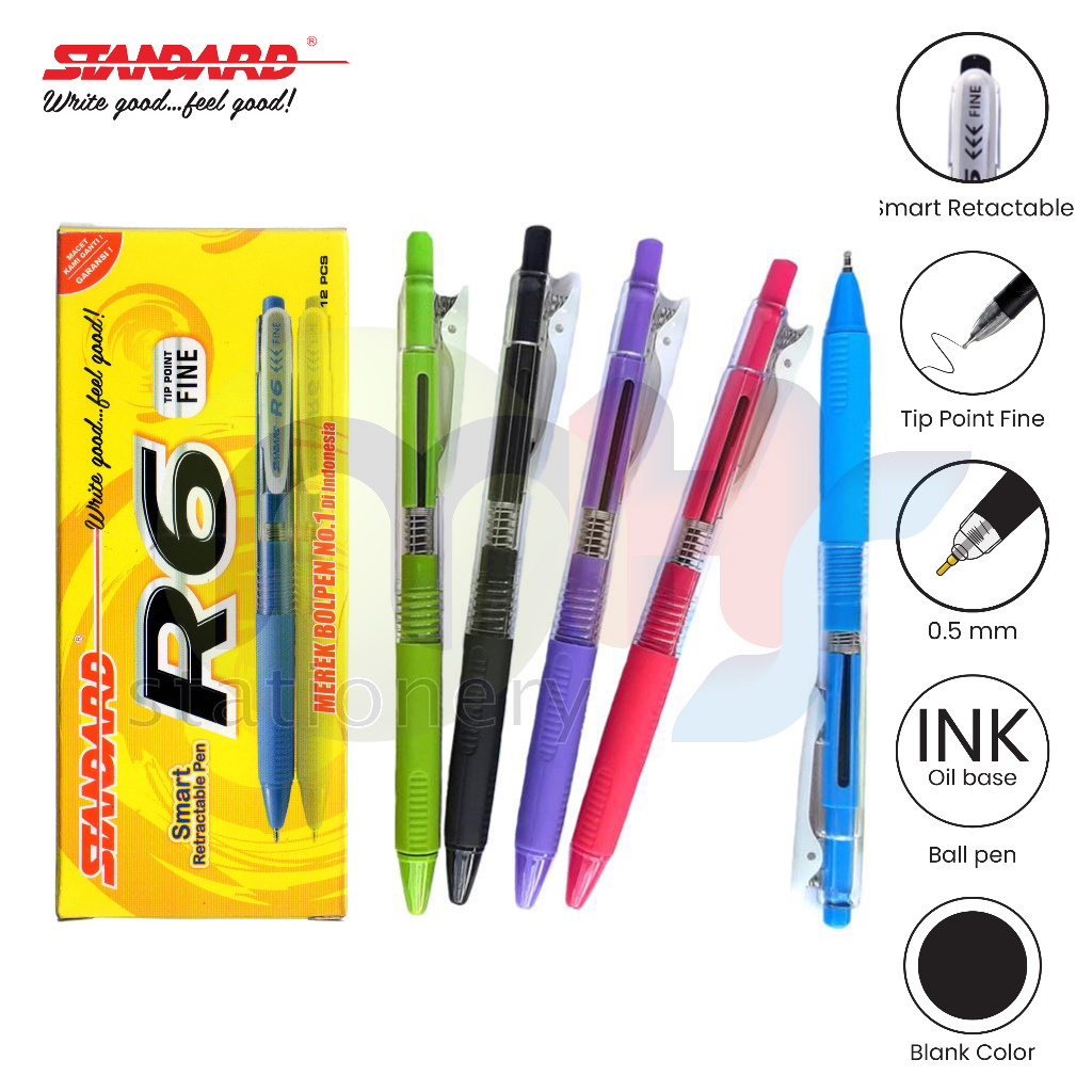 Jual STANDARD Bolpoin Pulpen Ballpoint Semi Gel Pen Pena R6 R-6 0.5 mm ...
