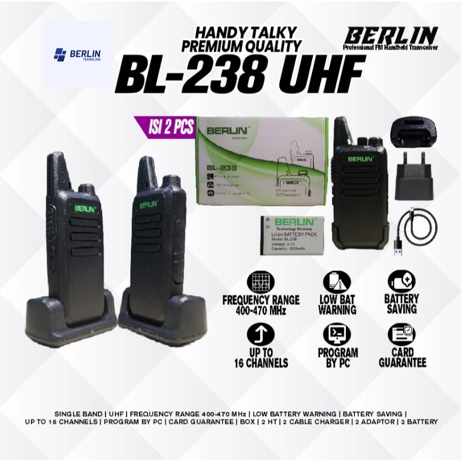 Jual BERLIN Teknologi Handie Talkie Berlin BL-238 UHF (Isi 2 pcs) | Shopee Indonesia