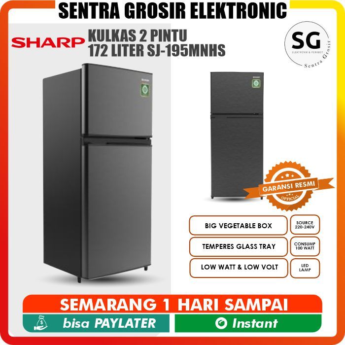 Jual SHARP KULKAS 2 Pintu 172 Liter SJ-195MNHS 48 Watt / LOW WATT SJ ...