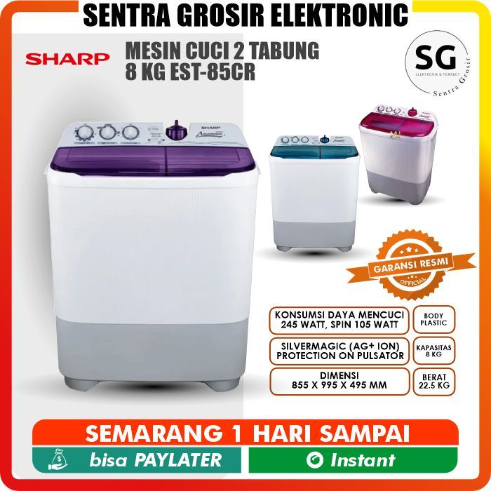 Jual SHARP MESIN CUCI 2 TABUNG 8 KG EST-85CR ES T85CR 8 KG 2 NEW SUPER ...