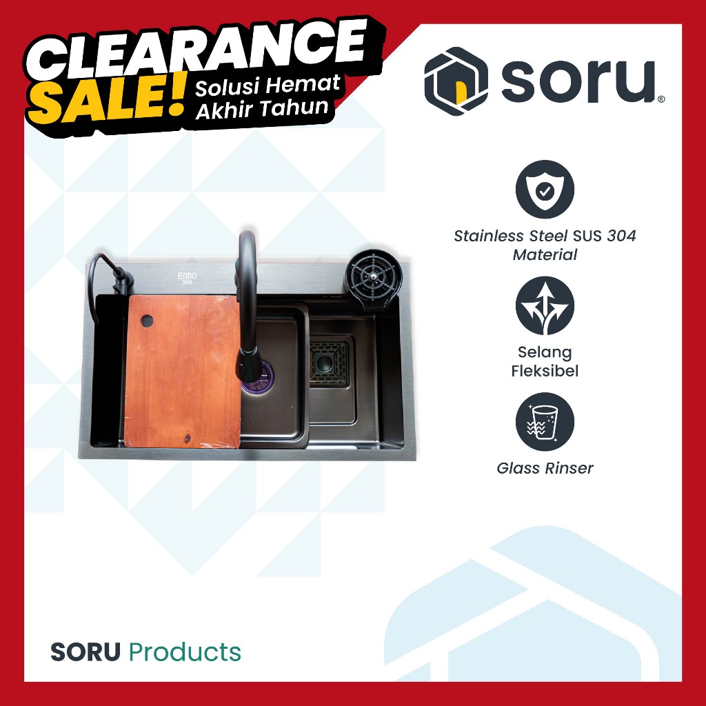 Jual Soru Set Kitchen Sink Stainless Steel SUS304 & Pembersih Gelas ...