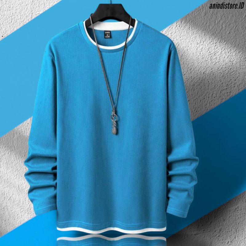 Jual Kaos Waffle Pria Lengan Panjang Double Layer Model Korean Style ...